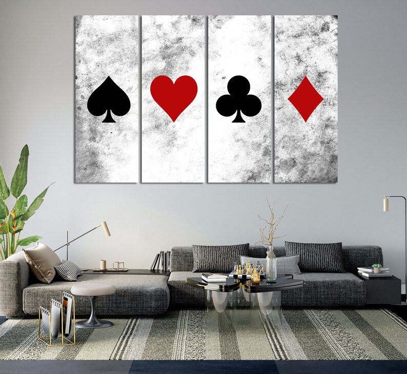 Poker Playing Cards Printed on Canvas for Wall Decoration, Contemporary ...