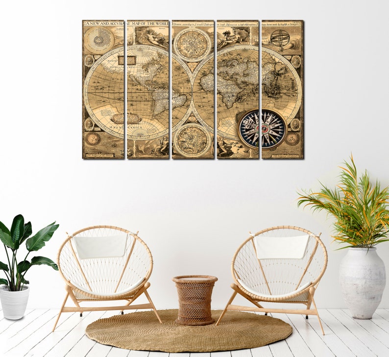 Vintage World Map Canvas Set Printed on Canvas for Wall - Etsy