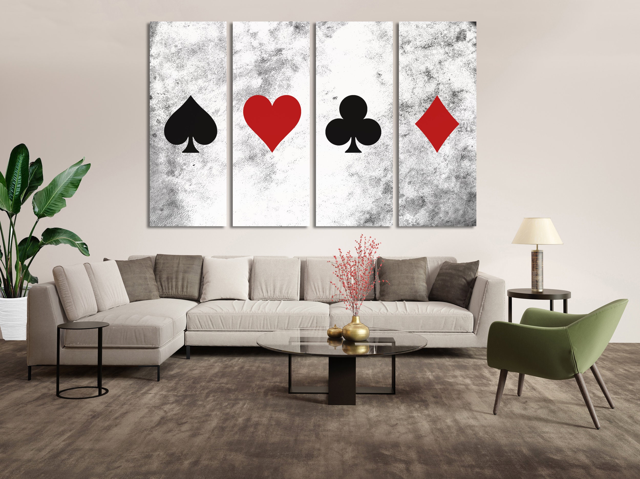 Poker Playing Cards Printed on Canvas for Wall Decoration, Contemporary ...