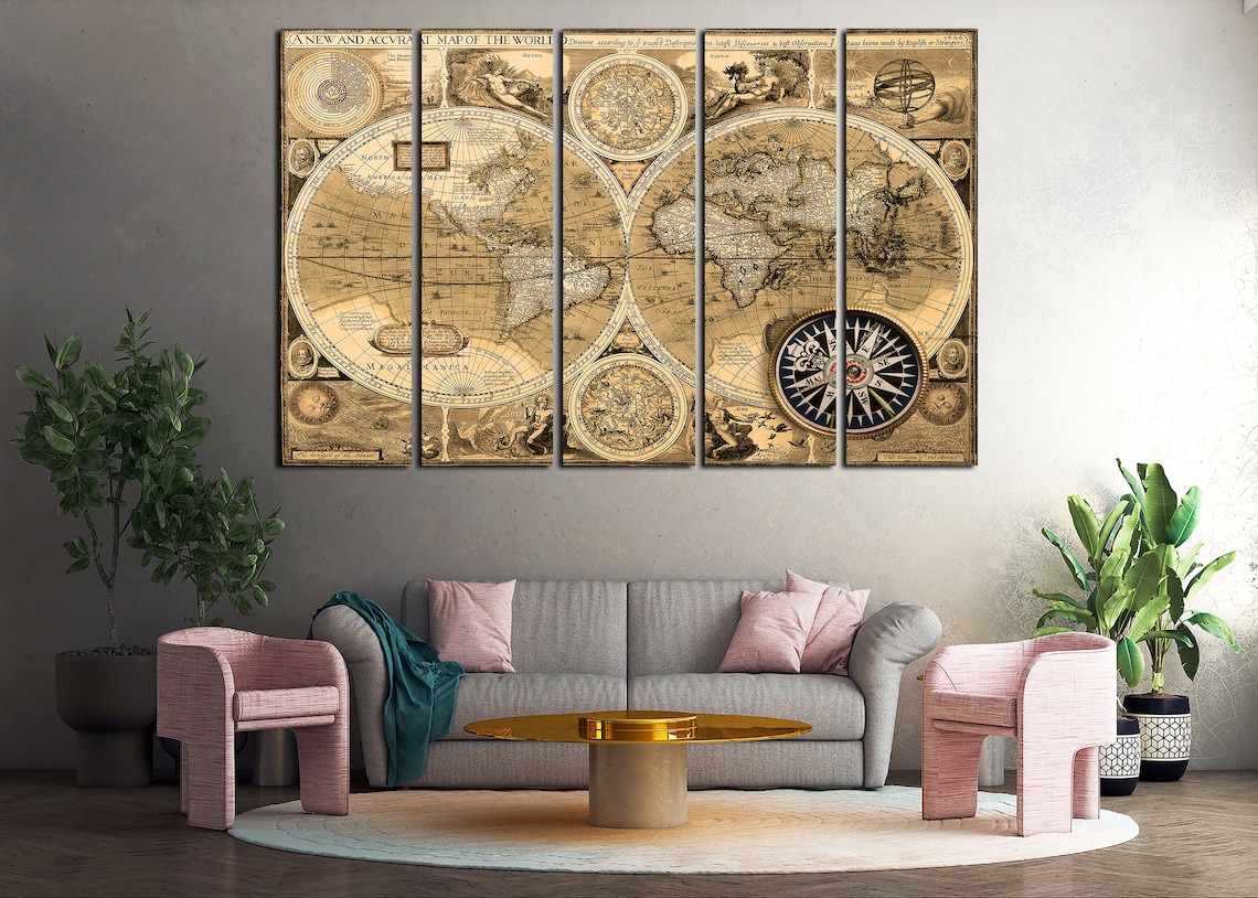 Vintage World Map Canvas Set Printed on Canvas for Wall - Etsy