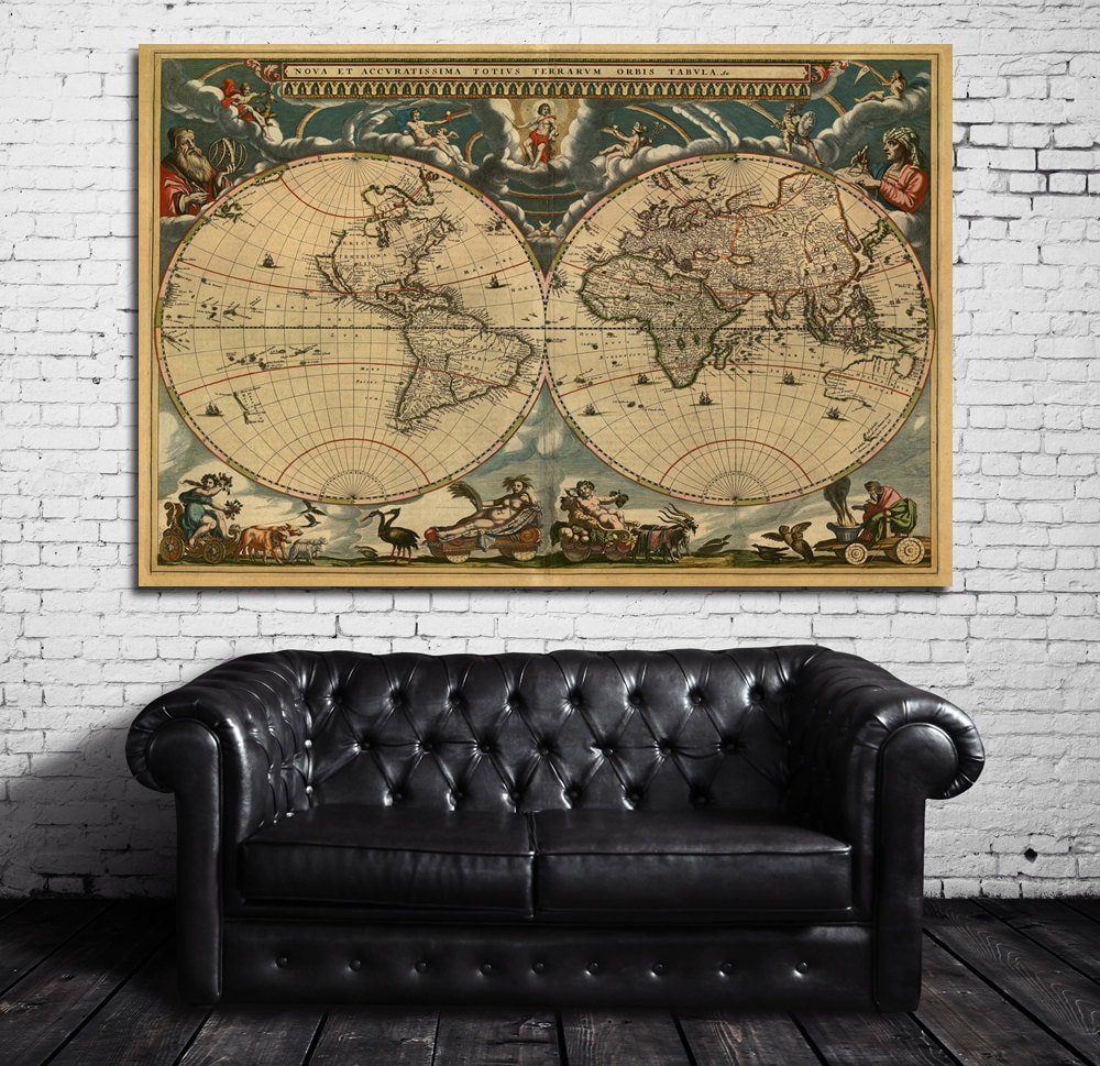 Vintage world map wall art canvas set. Antique world map wall | Etsy