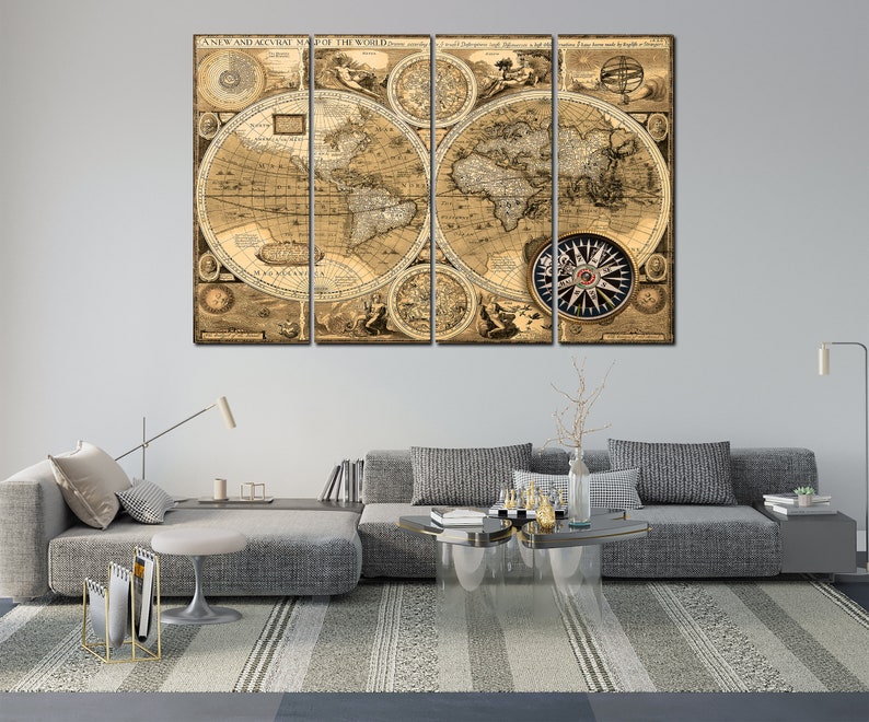 Vintage World Map Canvas Set Printed on Canvas for Wall - Etsy