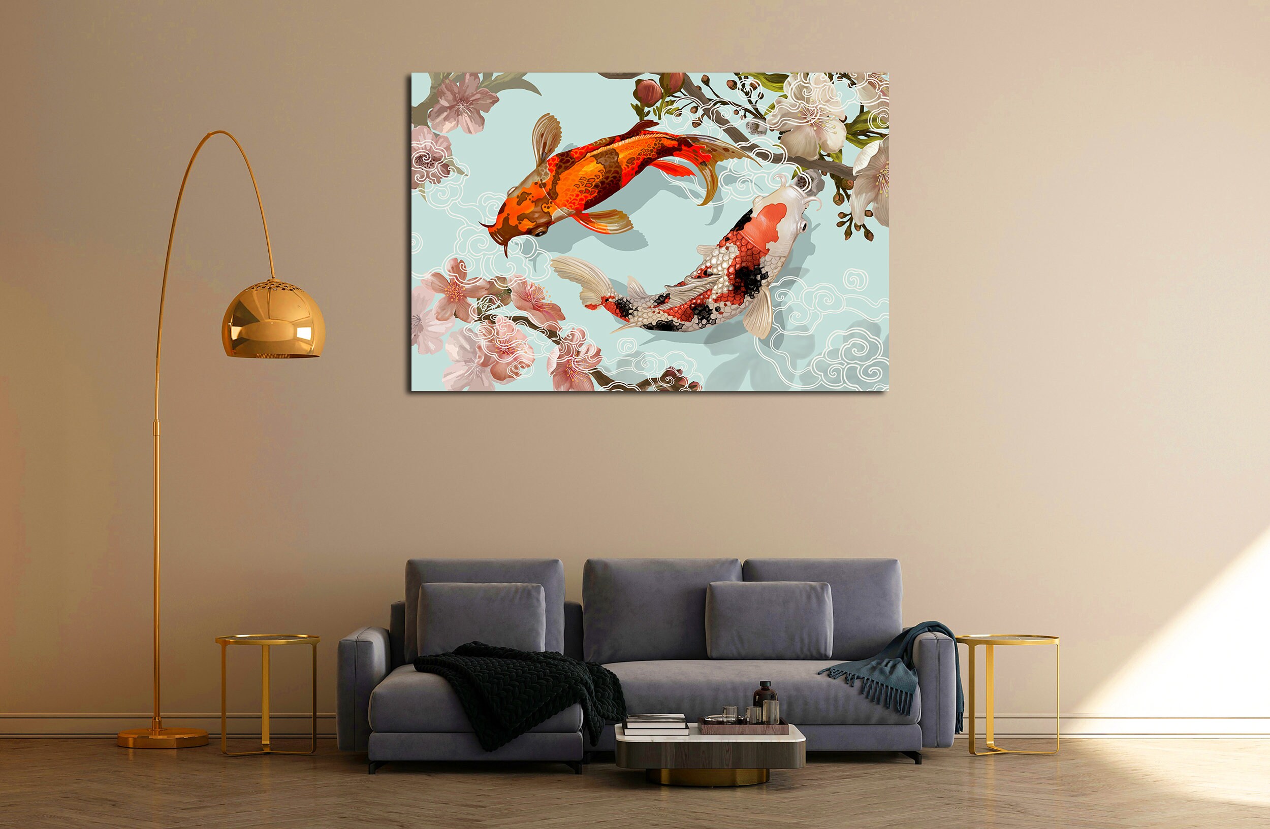 Set of Japanese minimalist canvas art Koi carp wall art Zen | Etsy