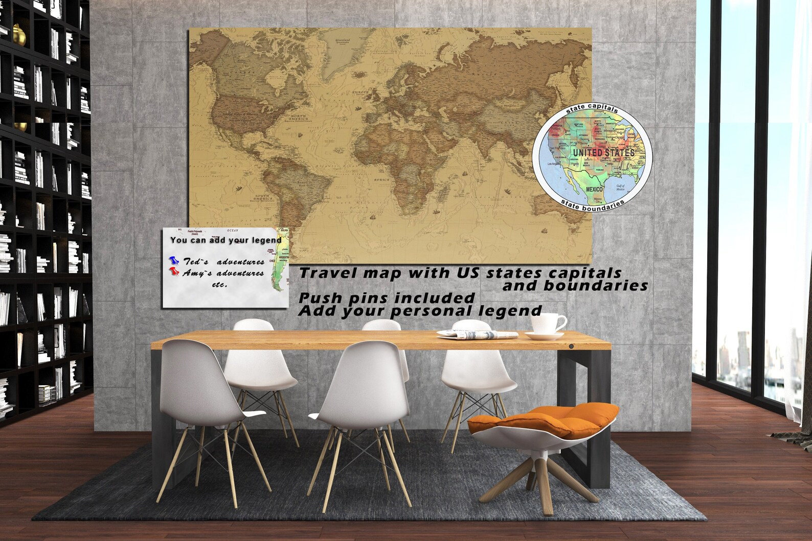 Push Pin World Map on Canvas for Wall Decor. Travel Map Wall - Etsy