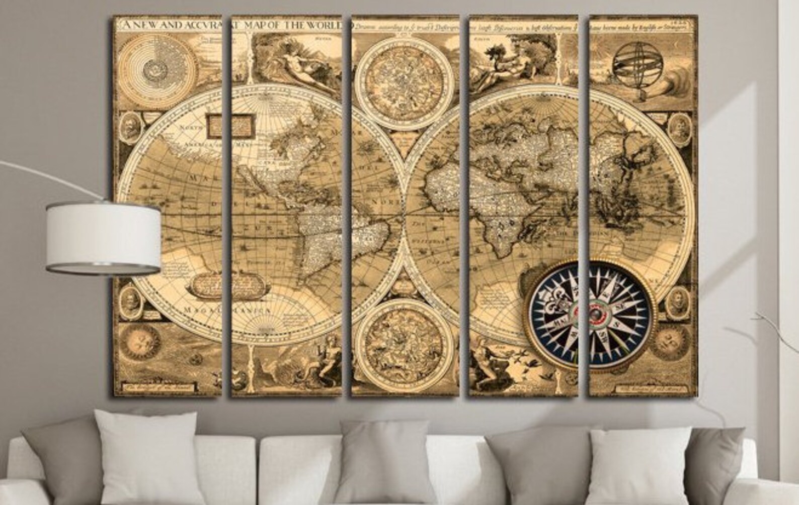 Vintage world map canvas set printed on canvas for wall | Etsy