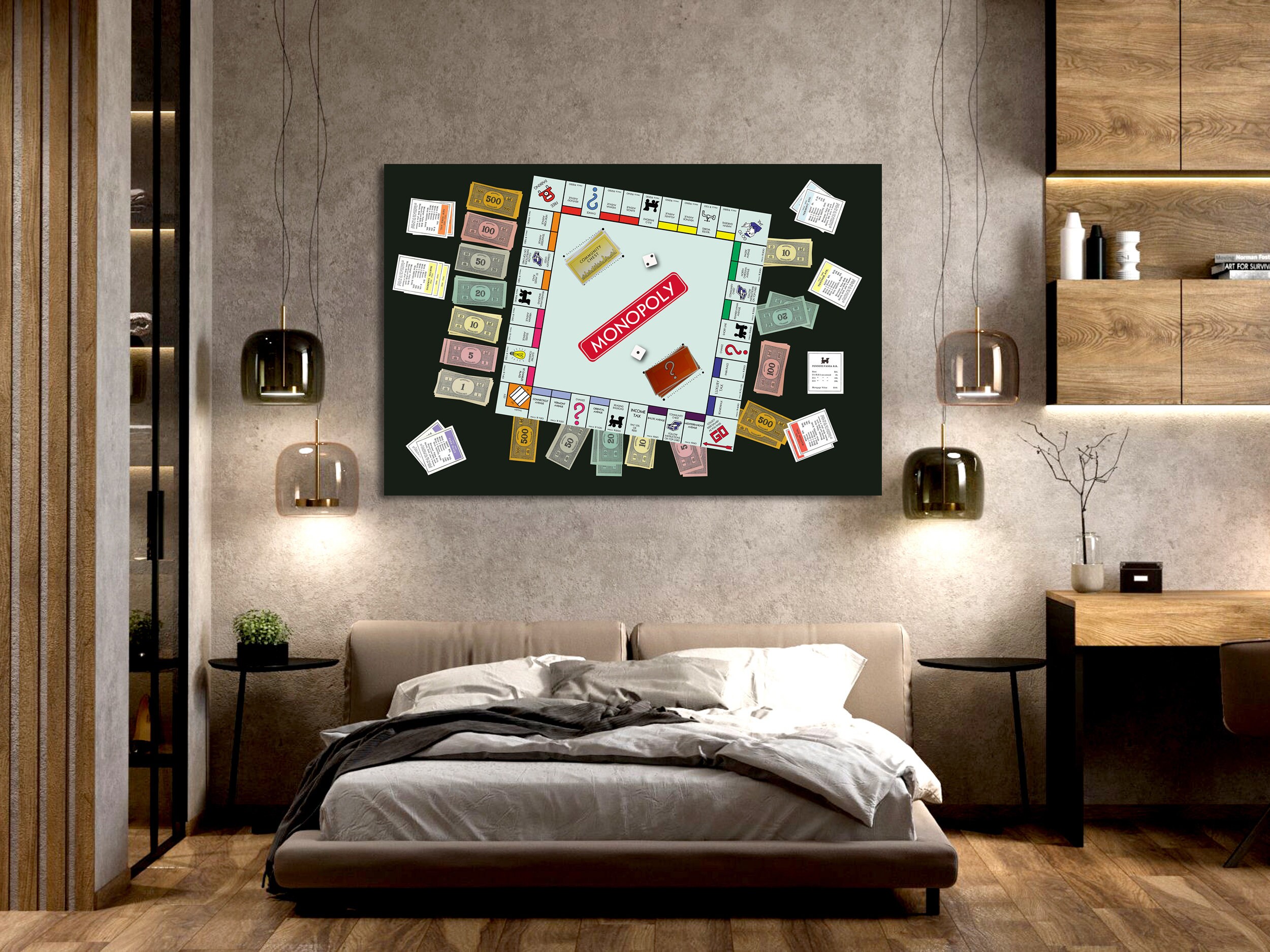 Monopoly Wall art Game Room decor Monopoly canvas Office | Etsy