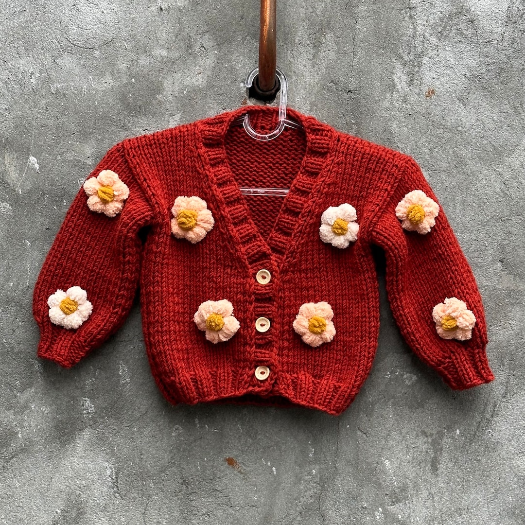 Chunky Knit Daisy Cardigan Flower Embroidered Cardigan Sweater Blossom ...