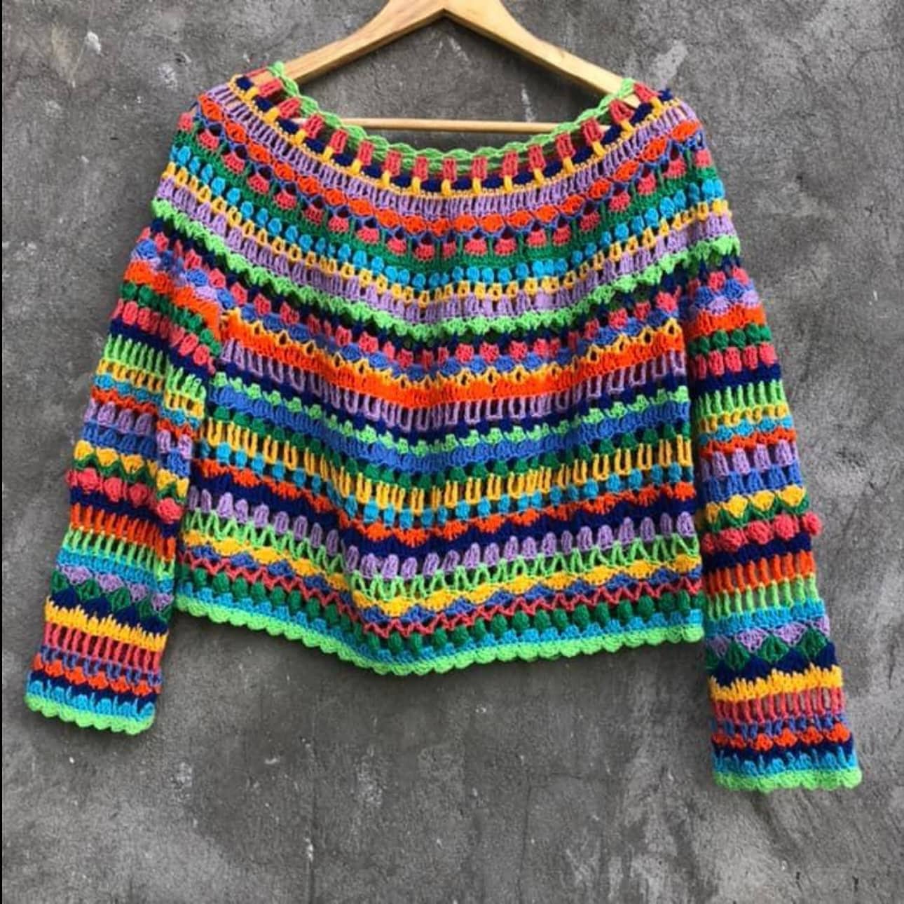 Colorful Boho Sweater Multicolor Striped Summer Jumper Woman Pretty ...
