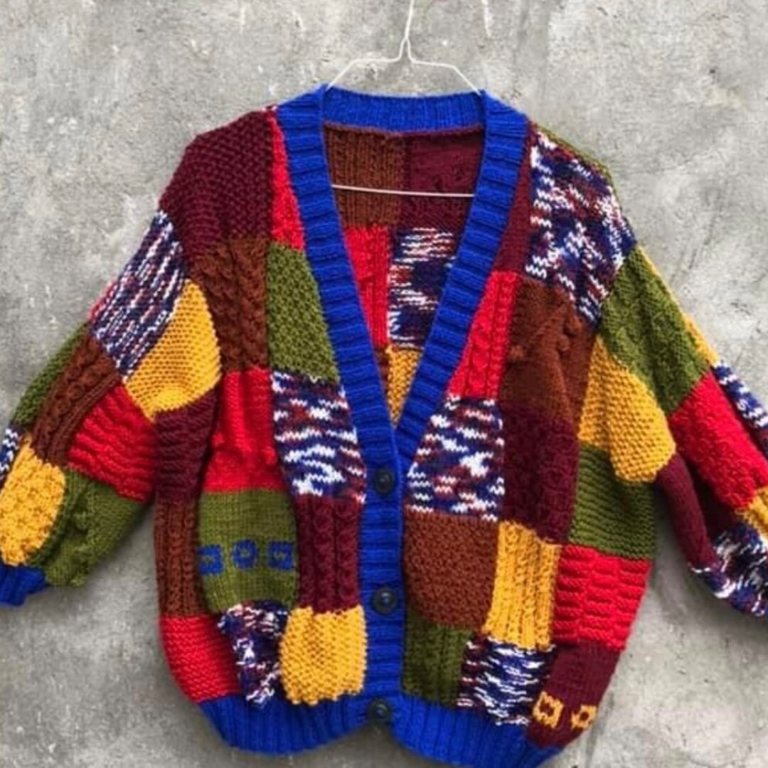 Patchwork Cardigan Buttoned Color Block Long Sleeve Ripped Cardigan ...