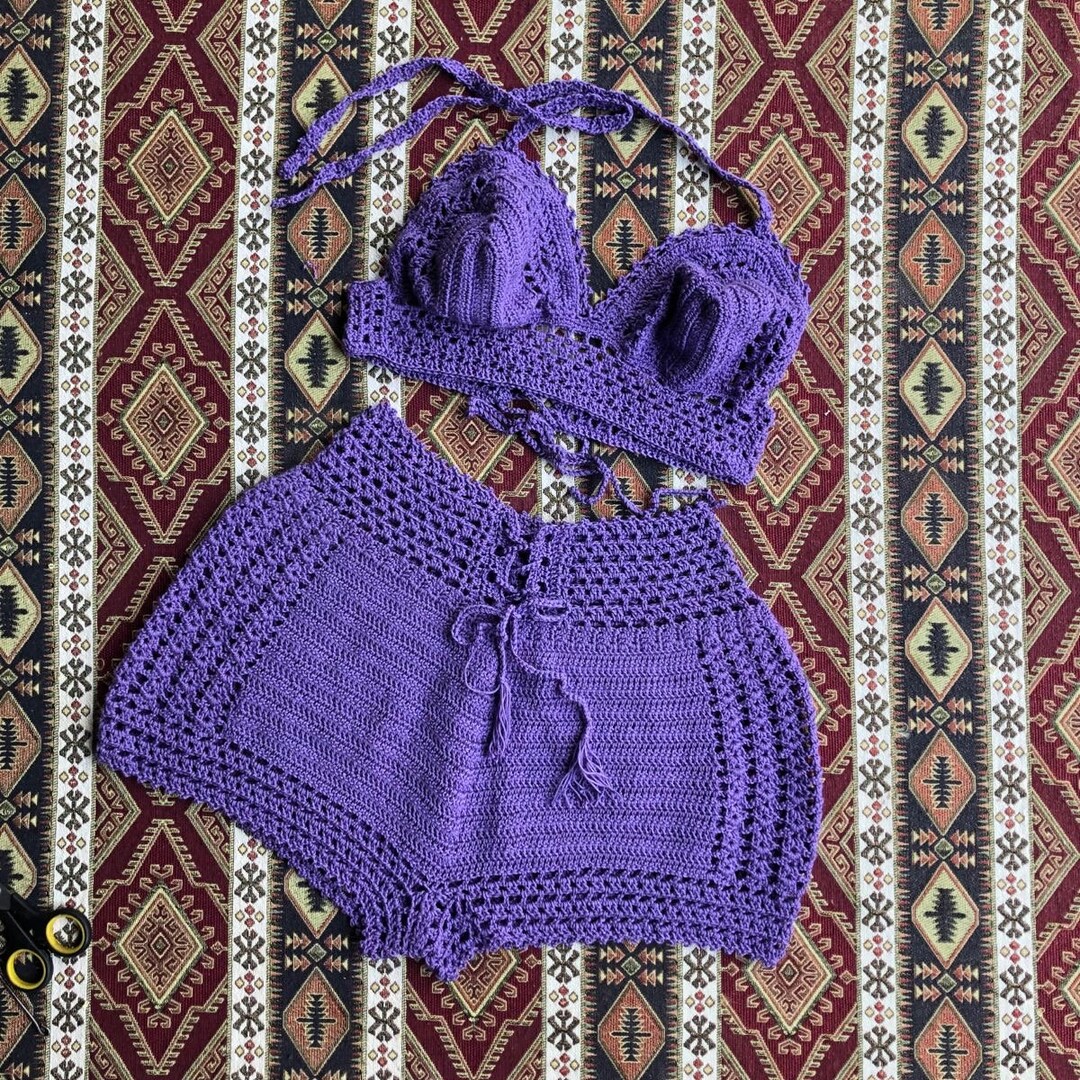 Crochet Shorts Set Boho Festival Bralette and Shorts Two Piece Crochet ...