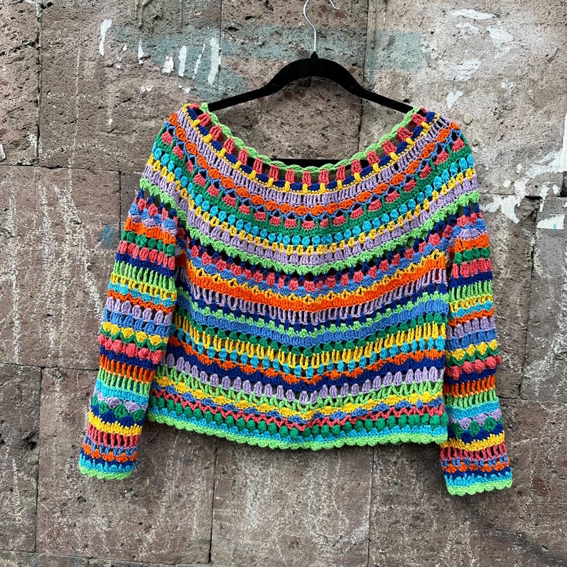 Colorful Boho Sweater Multicolor Striped Summer Jumper Woman Pretty ...