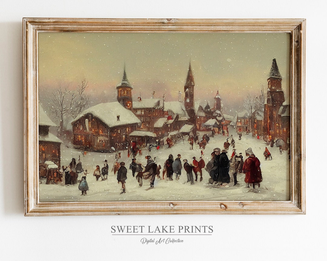 Vintage Winter Village / Christmas Winter Art / Country Snow Wall Decor ...
