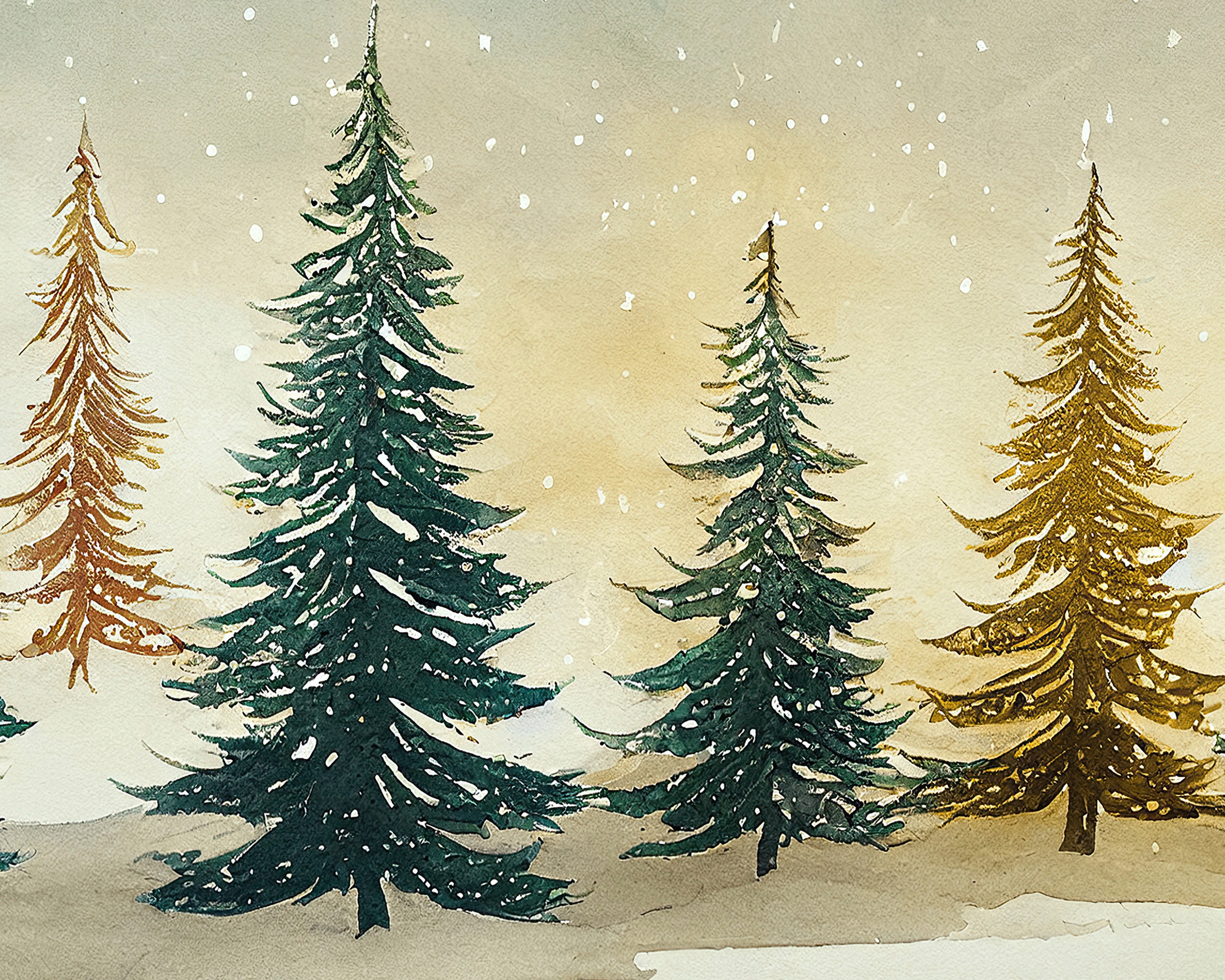 Watercolor Christmas Trees / Pine Trees / Winter Art / Country Snow ...