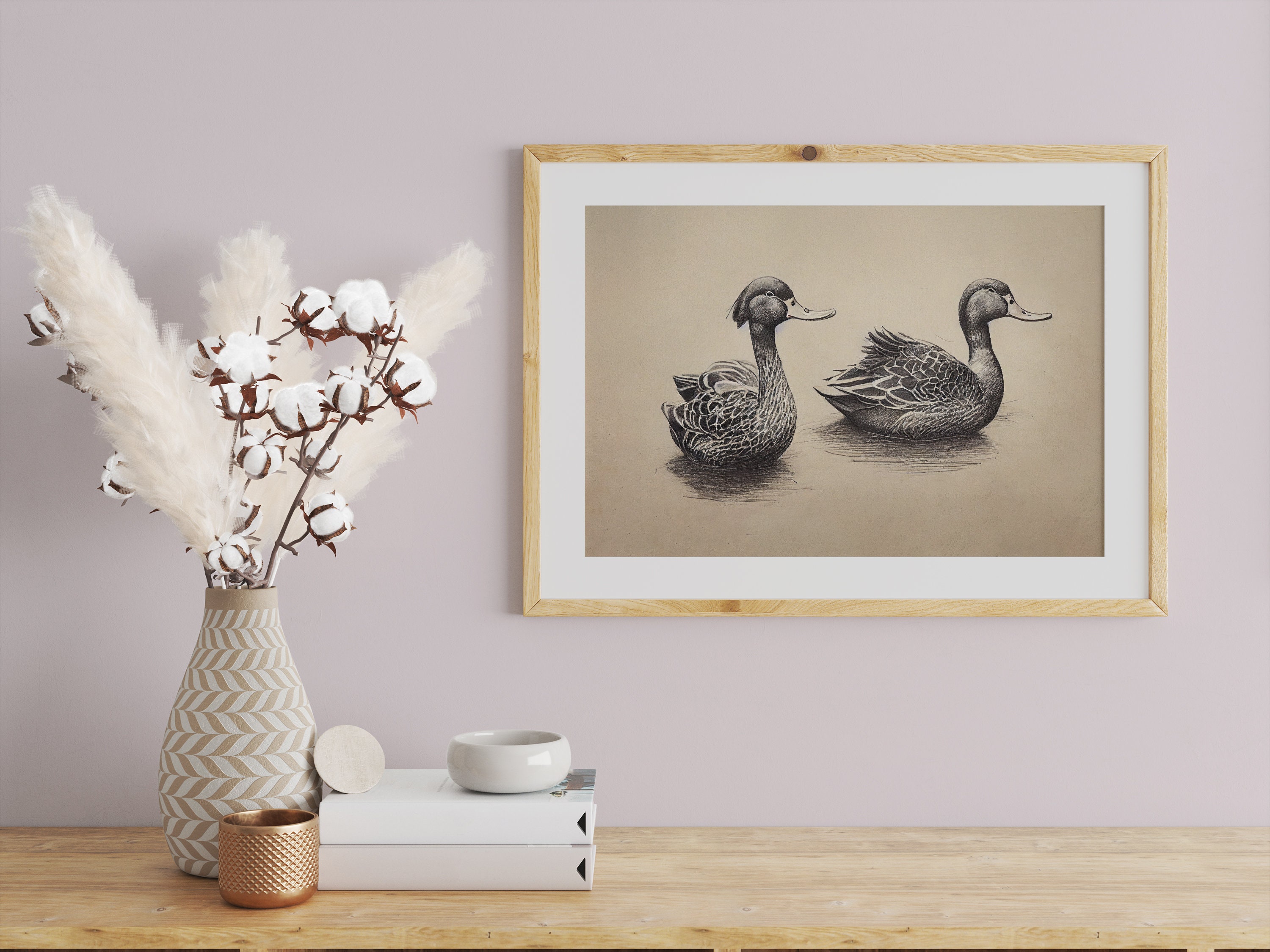 Pencil Sketch of Two Ducks in a Pond / Bird Drawing Art Print - Etsy