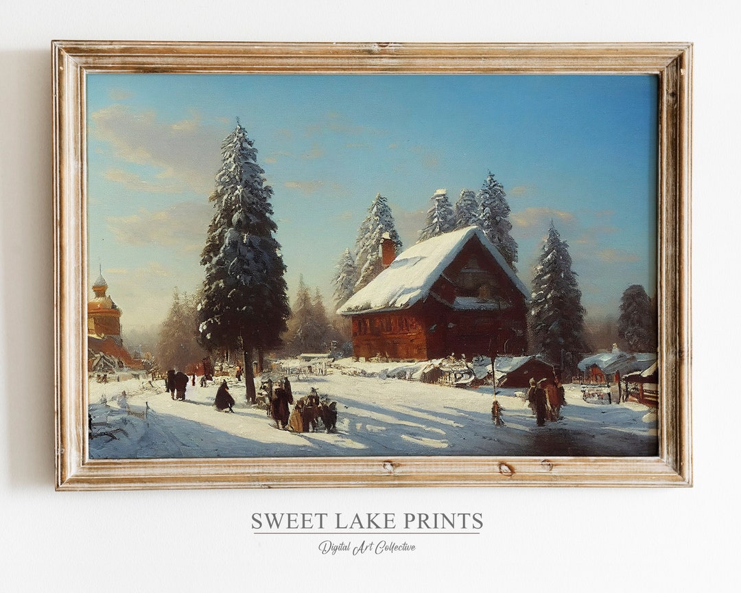 Vintage Winter Village / Christmas Winter Art / Country Snow Wall Decor ...