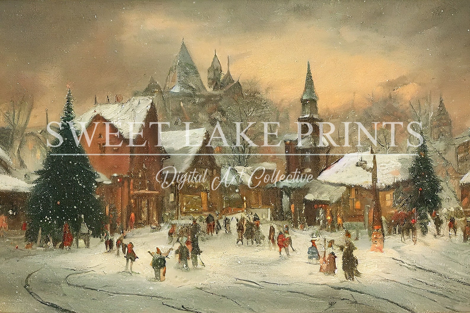 Vintage Winter Village / Christmas Winter Art / Country Snow - Etsy