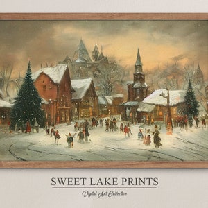 Vintage Christmas Village Art Print, Winter Snow Scene (digital ...