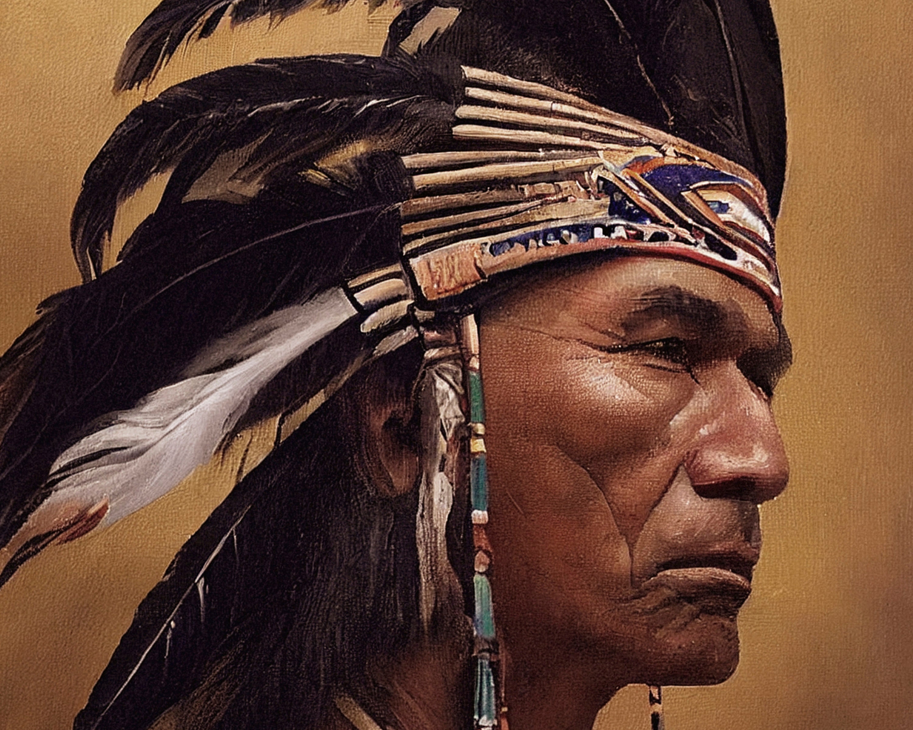 Native American Portrait Painting / American Indian Chief / Headdress ...