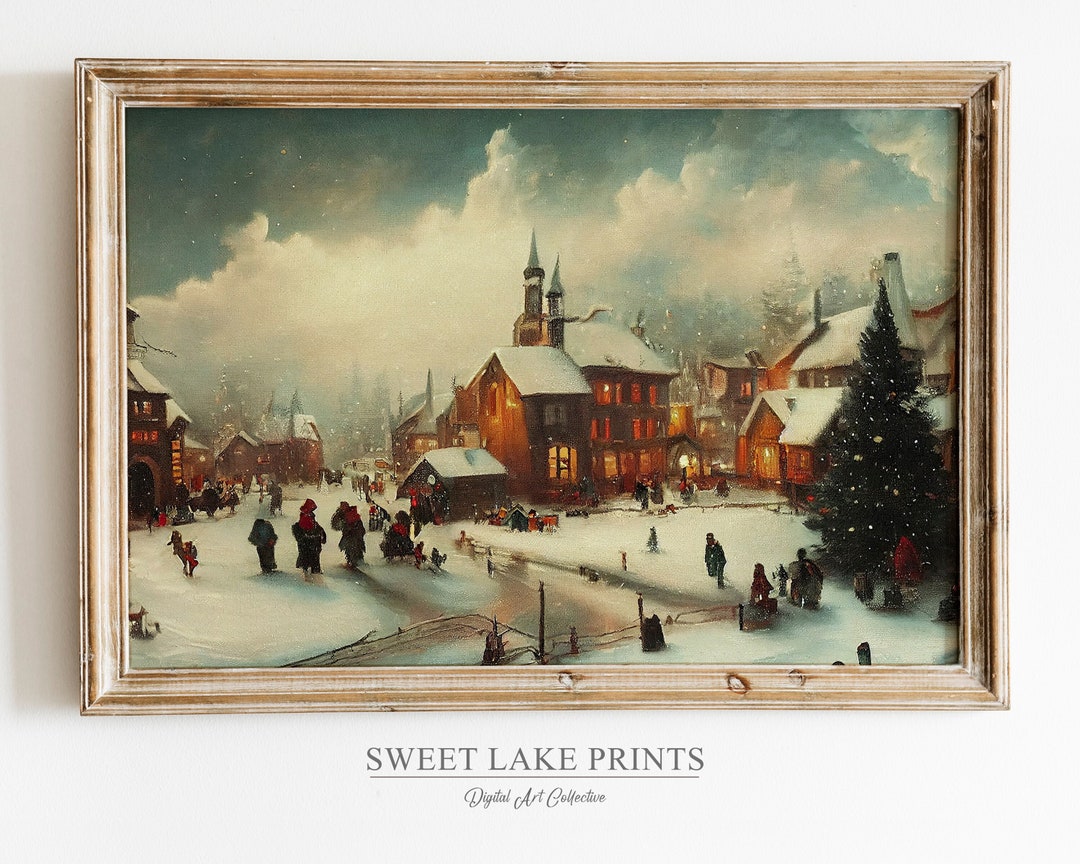 Vintage Winter Village / Christmas Winter Art / Country Snow Wall Decor ...