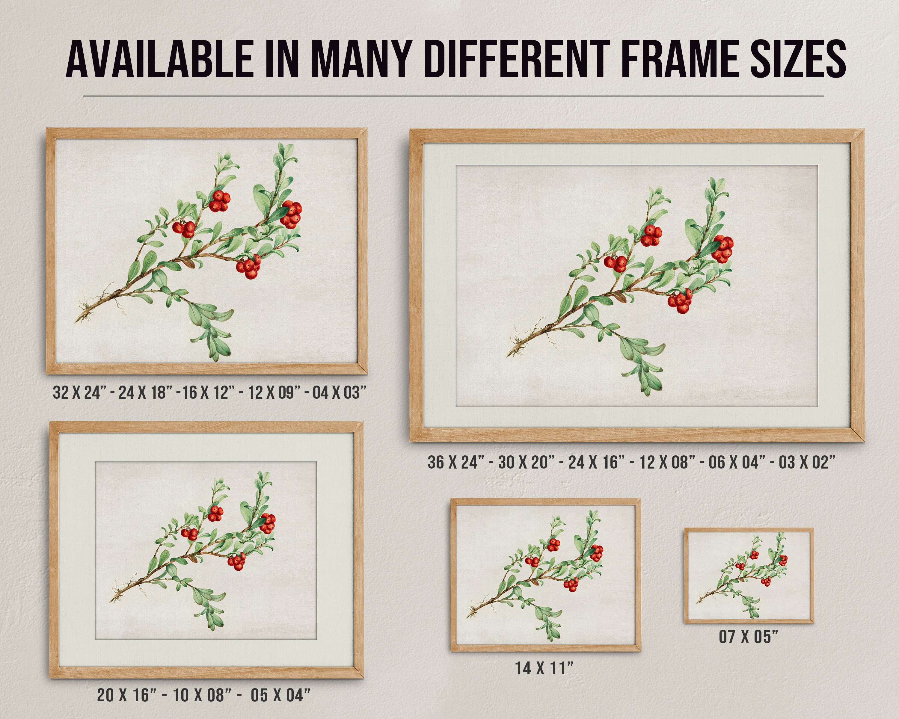 Winter Berry Botanical Drawing / Christmas Wall Art / Vintage Farmhouse ...