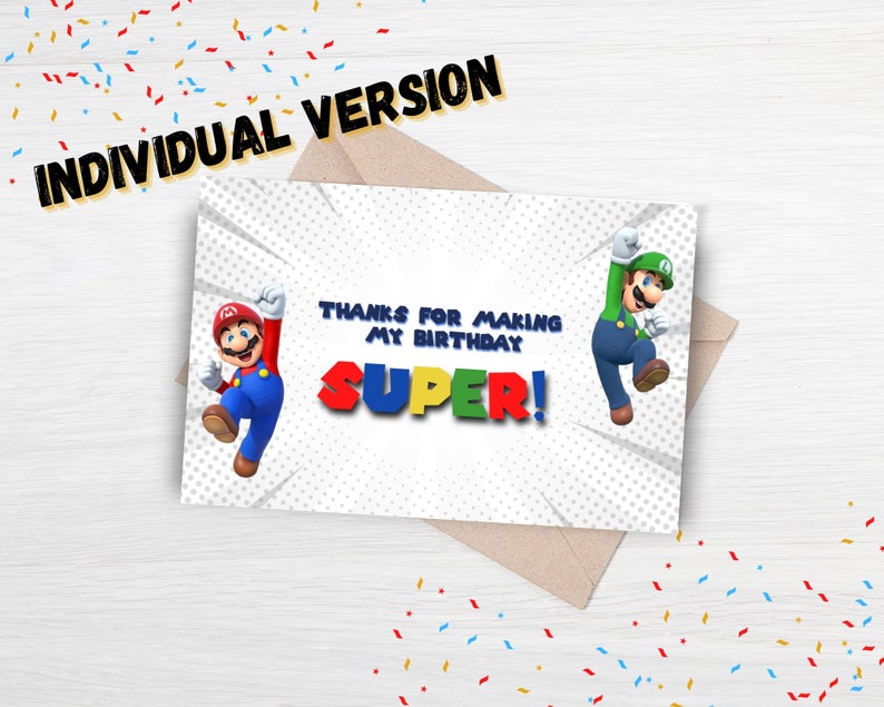 Super Mario Birthday Thank You Cards - Printable Mario Brothers Thank ...