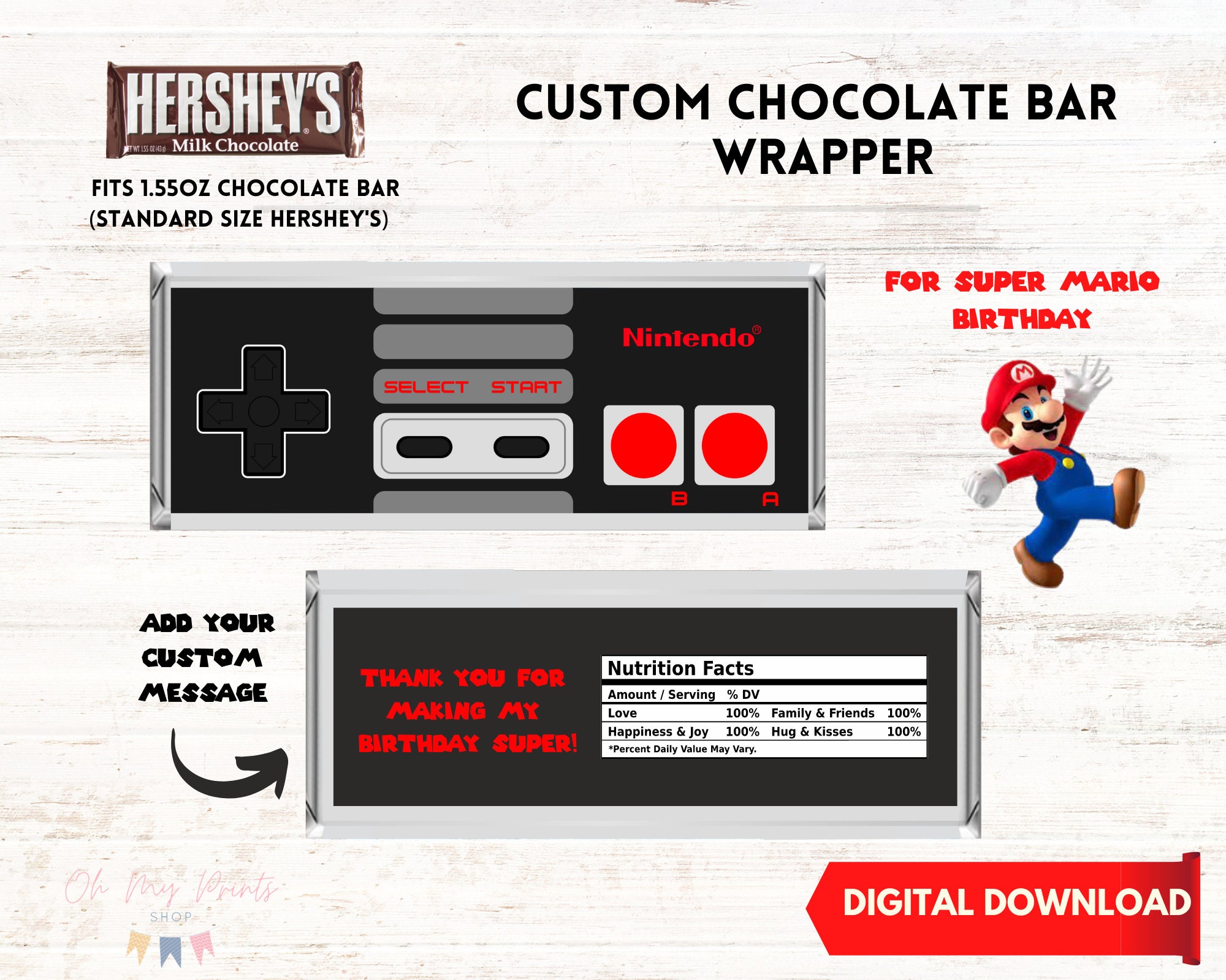 Super Mario Birthday Candy Bar Wrapper - Printable Nintendo Controller ...