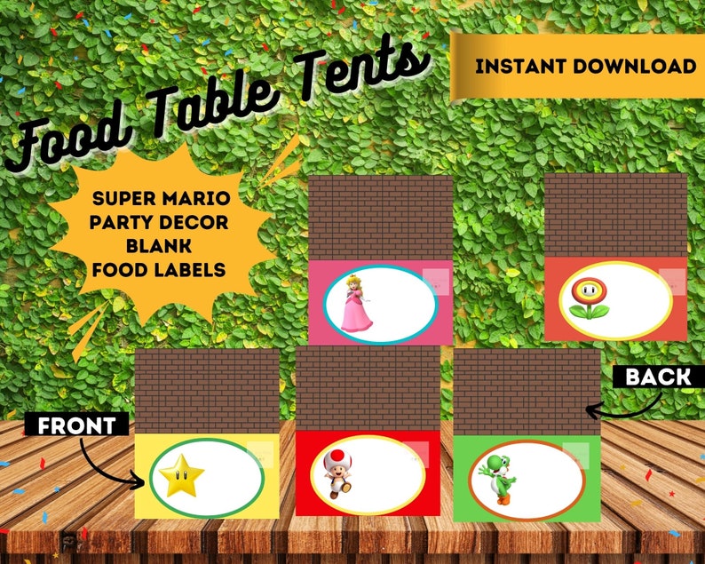 Super Mario Birthday Food Tents, Mario Birthday,printable Double ...