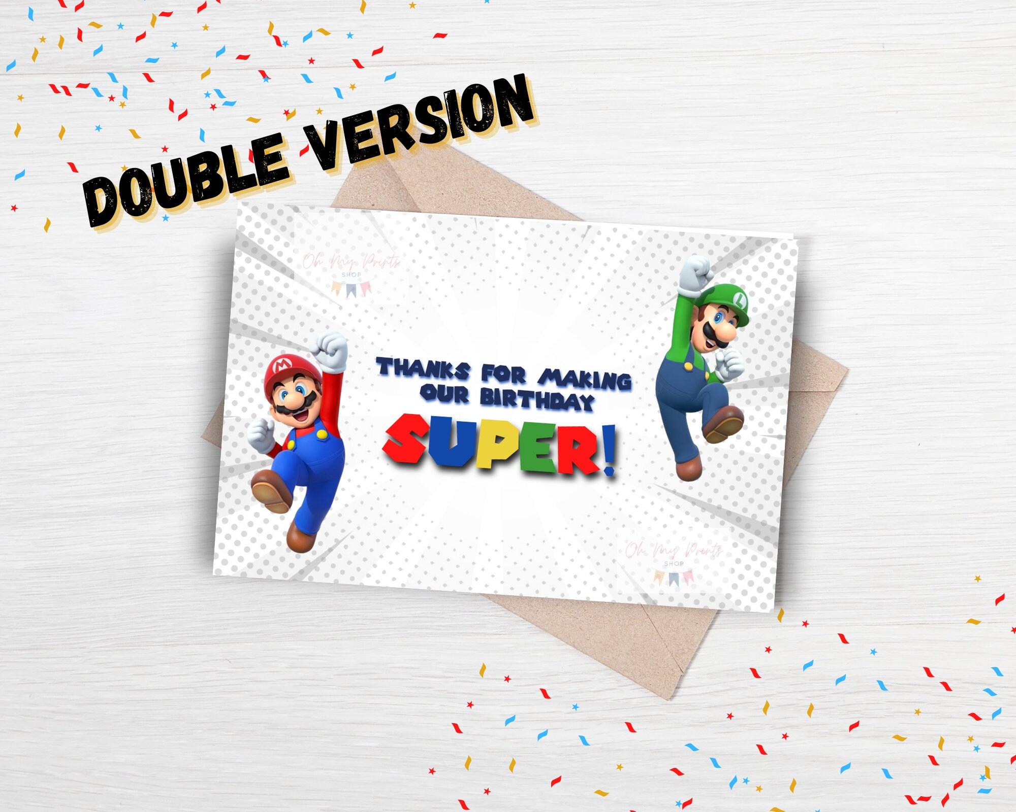 Super Mario Birthday Thank You Cards - Printable Mario Brothers Thank ...