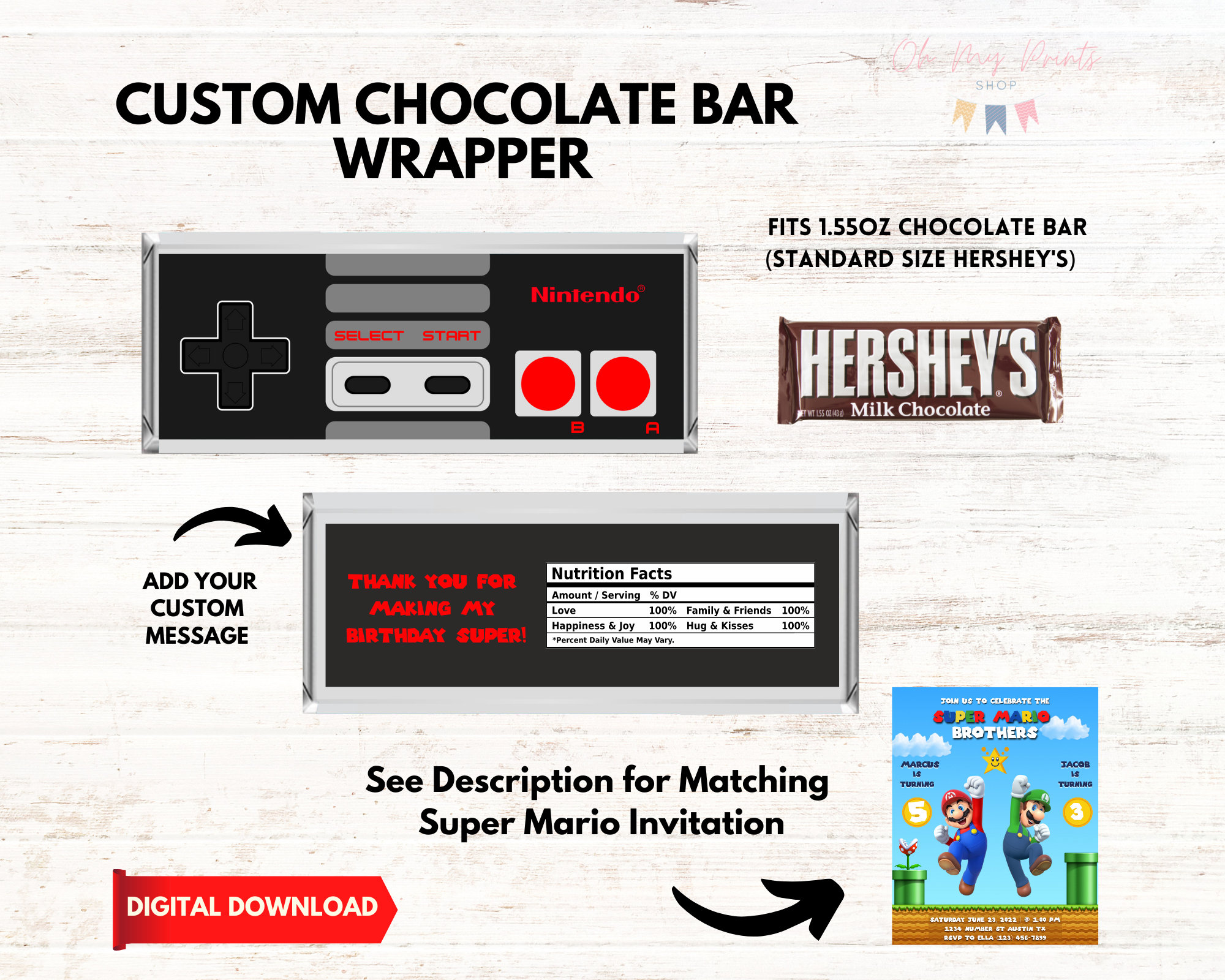 Super Mario Birthday Candy Bar Wrapper - Printable Nintendo Controller ...