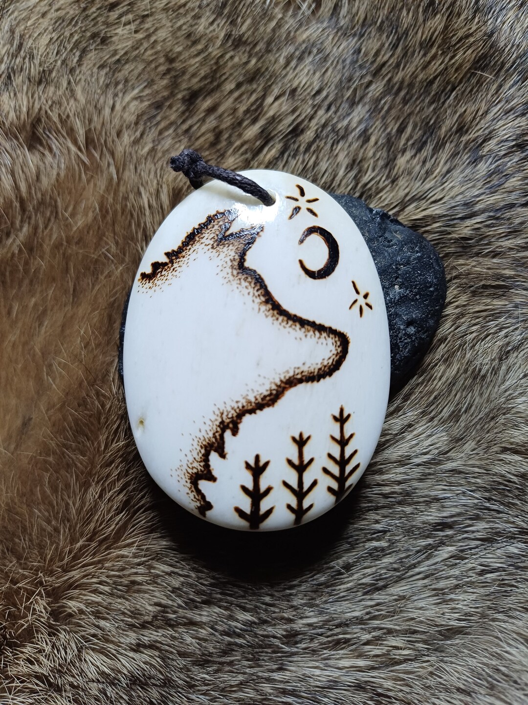 Wolf Spirit Talisman, Bone Pyrography, Stone Age Paleo Neolithic Cave ...