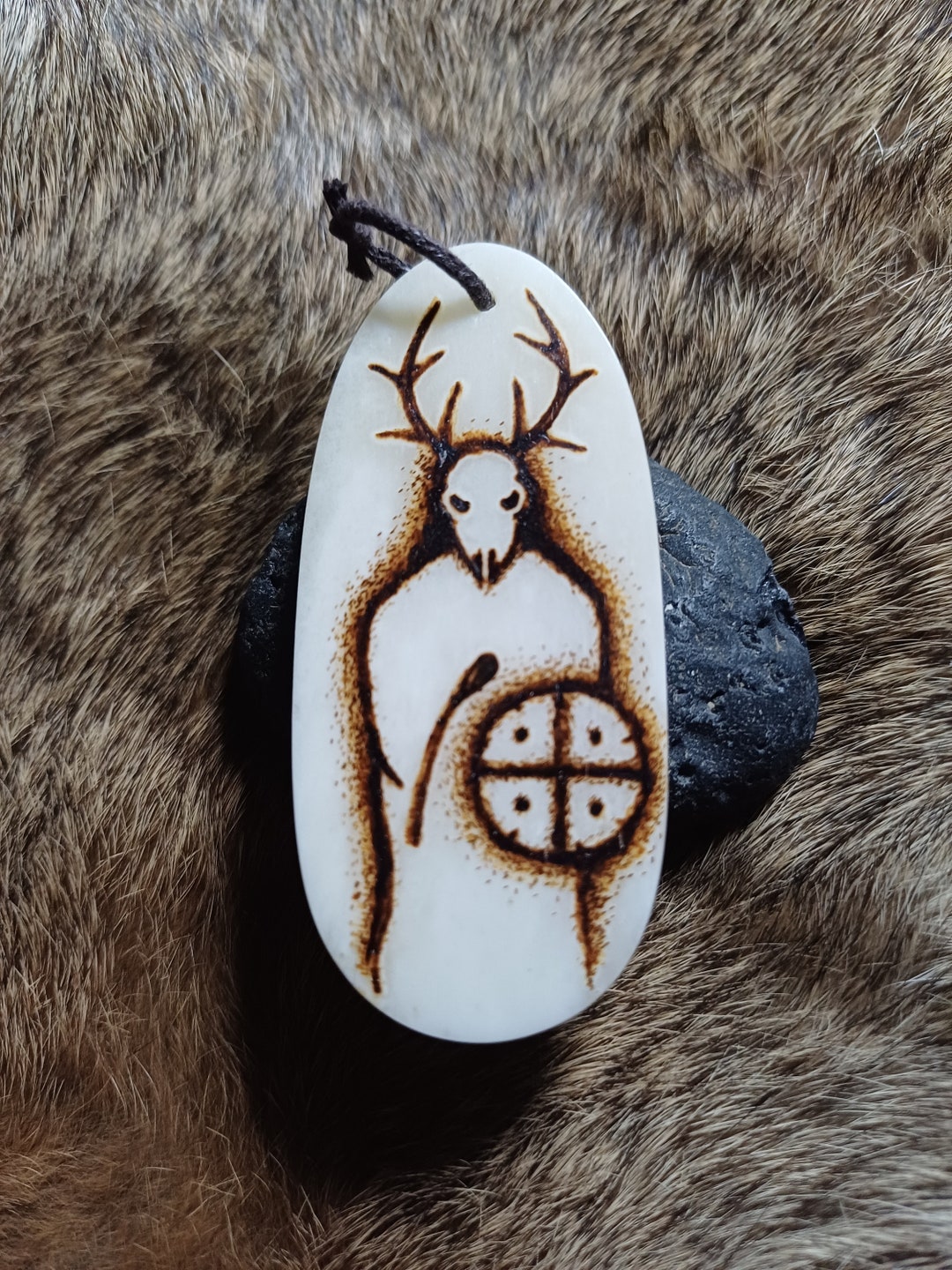 Ancient Shaman Amulet, Bone Pyrography, Nordic Stone Bronze Age Art ...