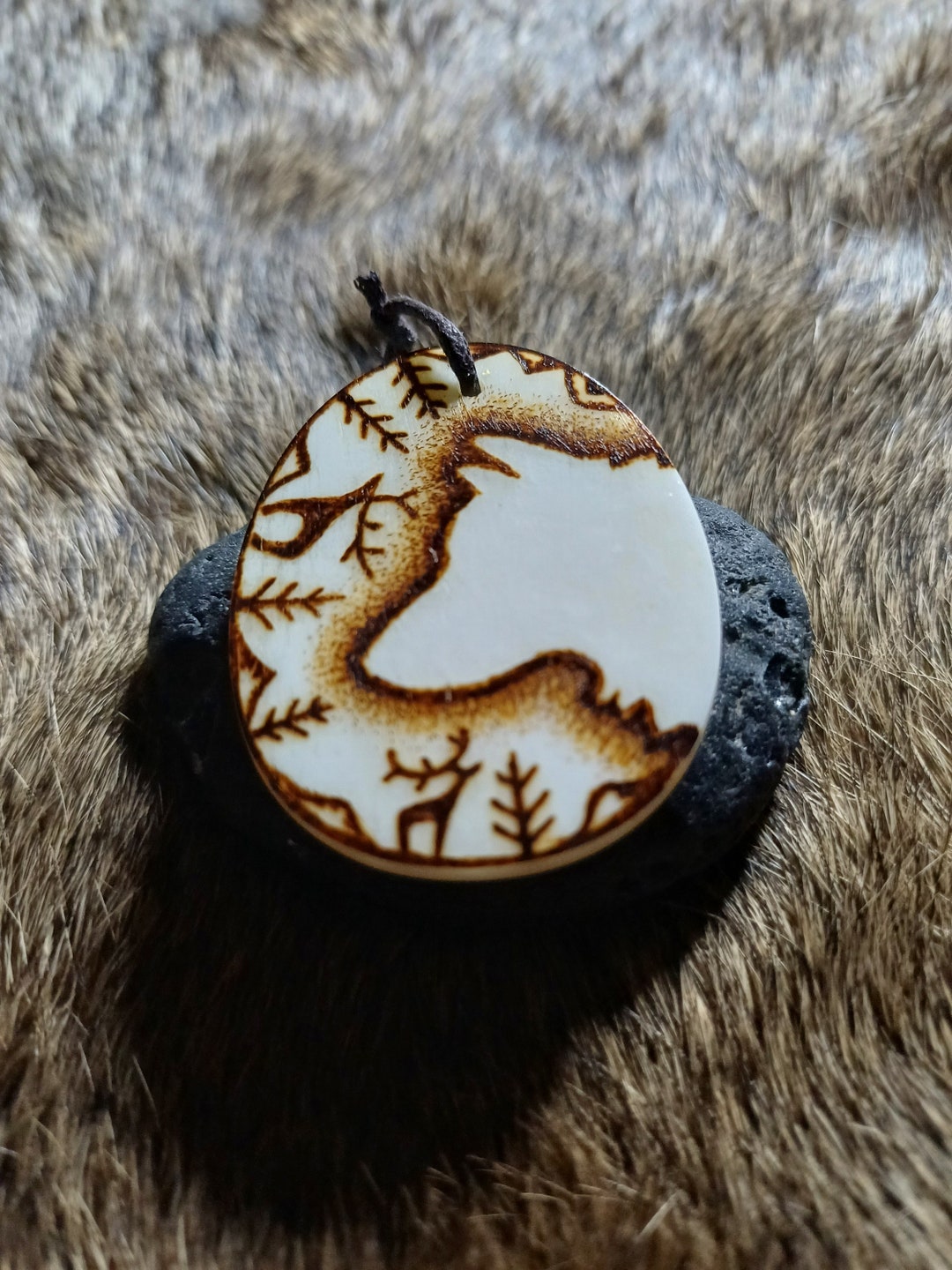 Wolf Spirit Talisman, Bone Pyrography, Cave Painting Art Primitive ...