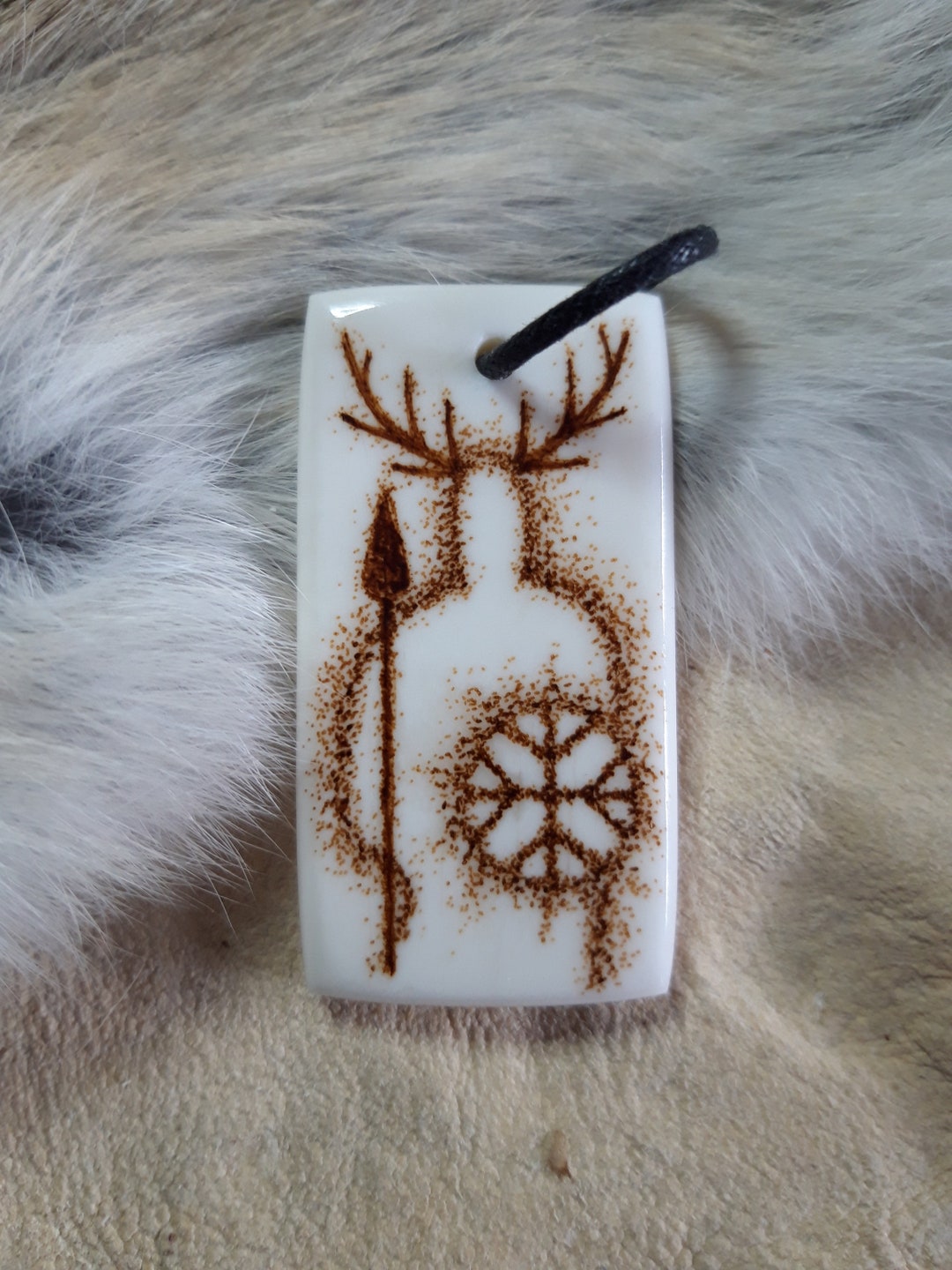 Guardian Spirit Amulet, Bone Pyrography, Primitive Tribal Celtic Norse ...