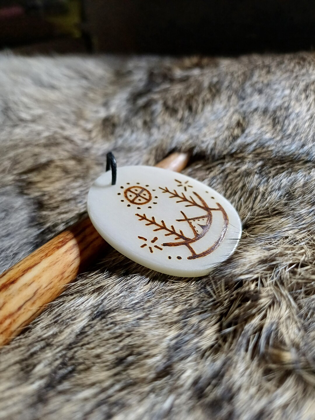 Sun Boat Talisman, Bone Pyrography, Nordic Bronze Age Petroglyph Amulet ...