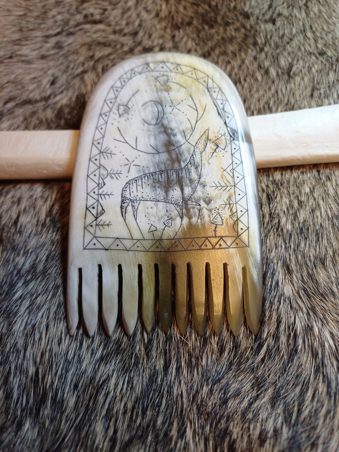 Horn Comb With Moose Motif Cow Horn Beard Beardcomb Cave Art - Etsy