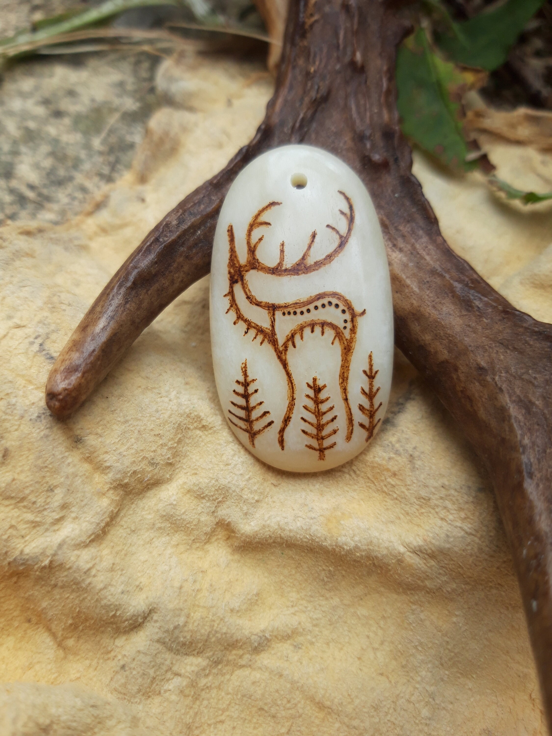 Forest Spirit Amulet Bone Pyrography Pagan Art Animal - Etsy