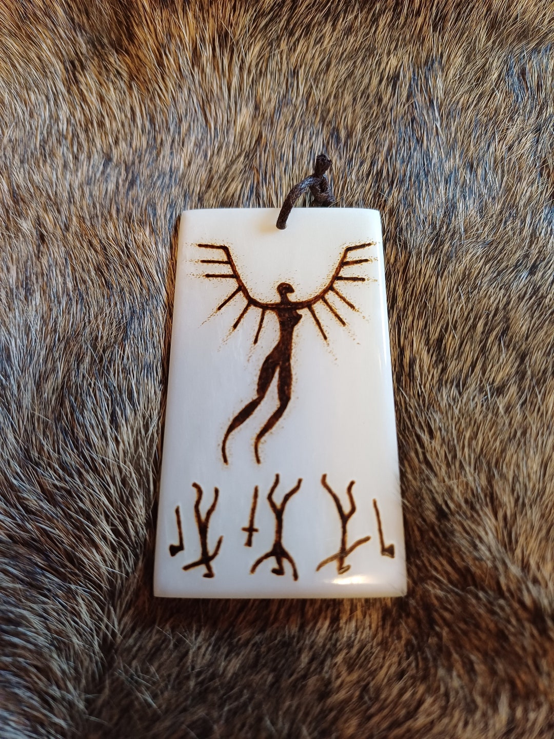 Freyja Chooing the Slain, Bone Pyrography Amulet Talisman Necklace ...