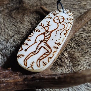 Dancing Shaman Amulet, Bone Pyrography, Horned God Cernunnos Stone ...