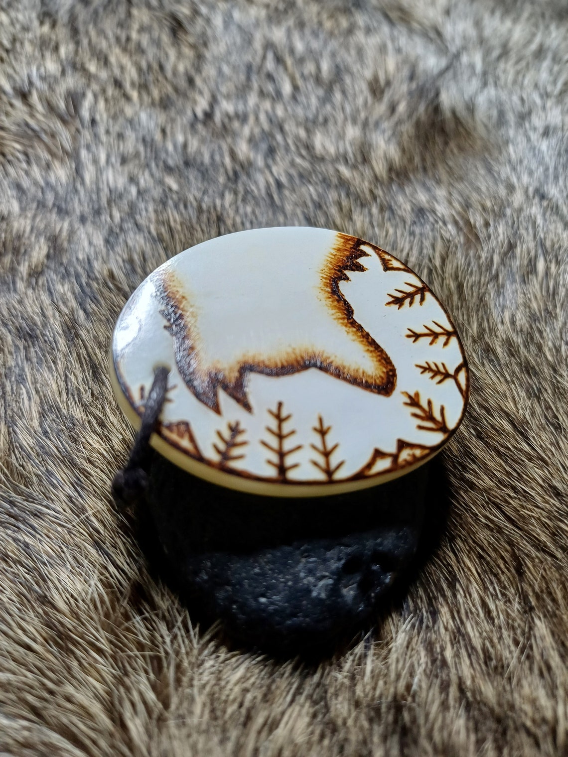 Wolf Spirit Amulet, Bone Pyrography, Primitive Stone Age Cave Painting ...