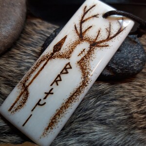 Odin Talisman, Cattle Bone Pyrography Burnt, Primitive Norse Viking ...