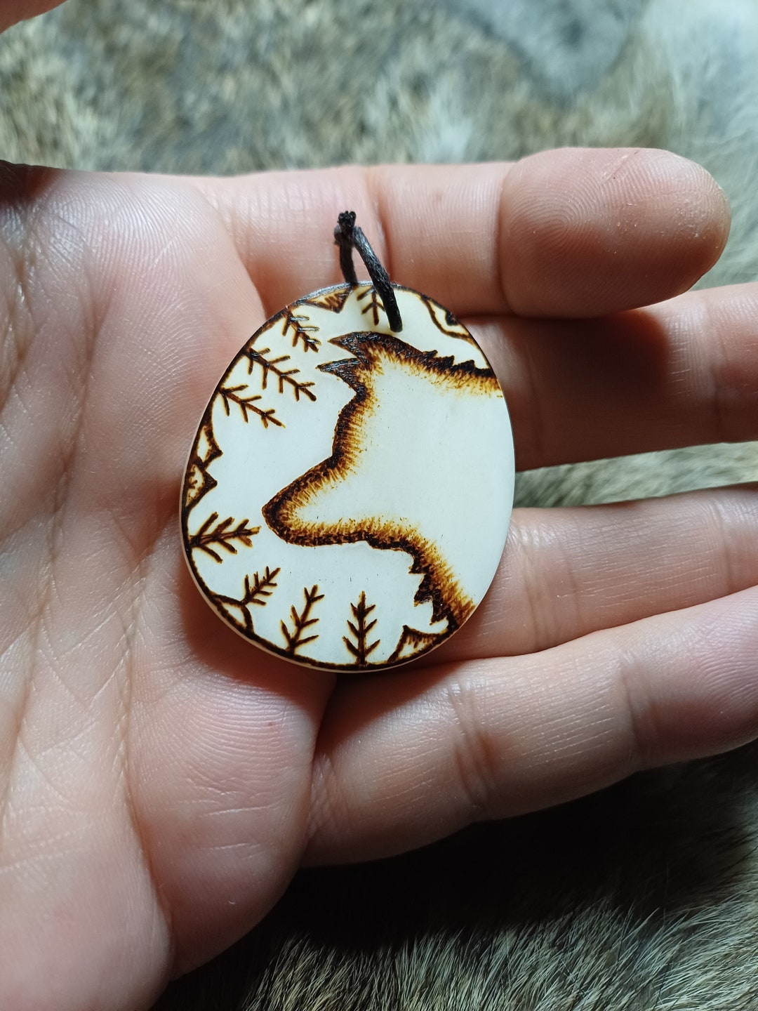 Wolf Spirit Amulet, Bone Pyrography, Primitive Stone Age Cave Painting ...