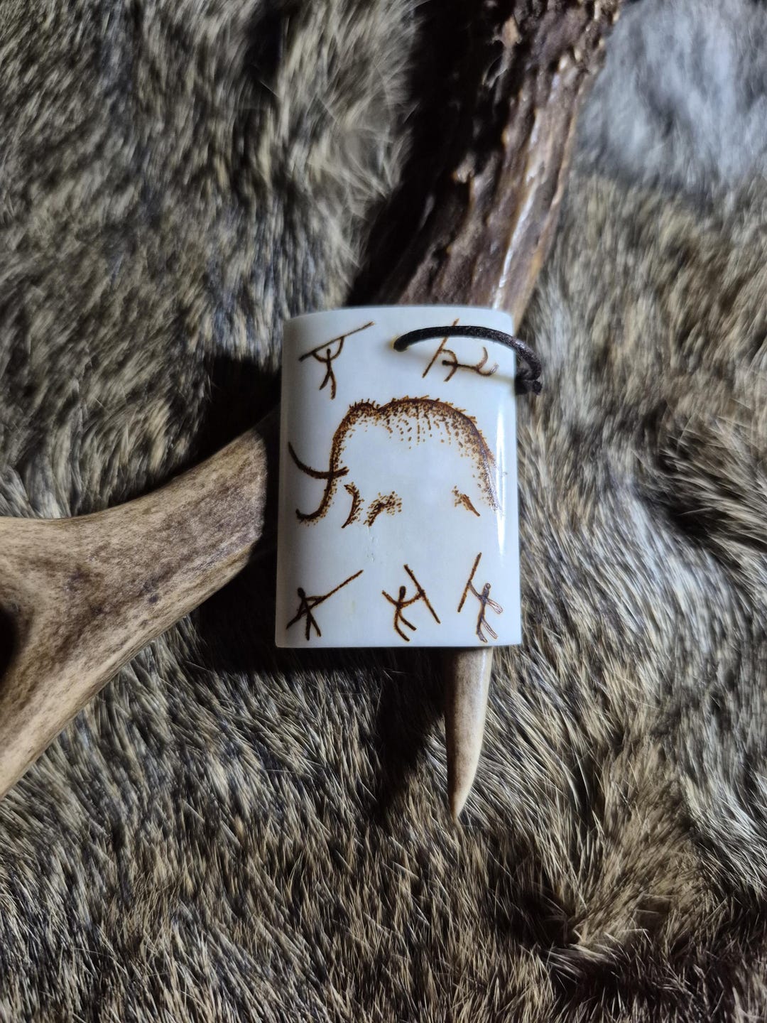 Mammoth Hunt Talisman, Bone Pyrography, Stone Age Paleolithic ...
