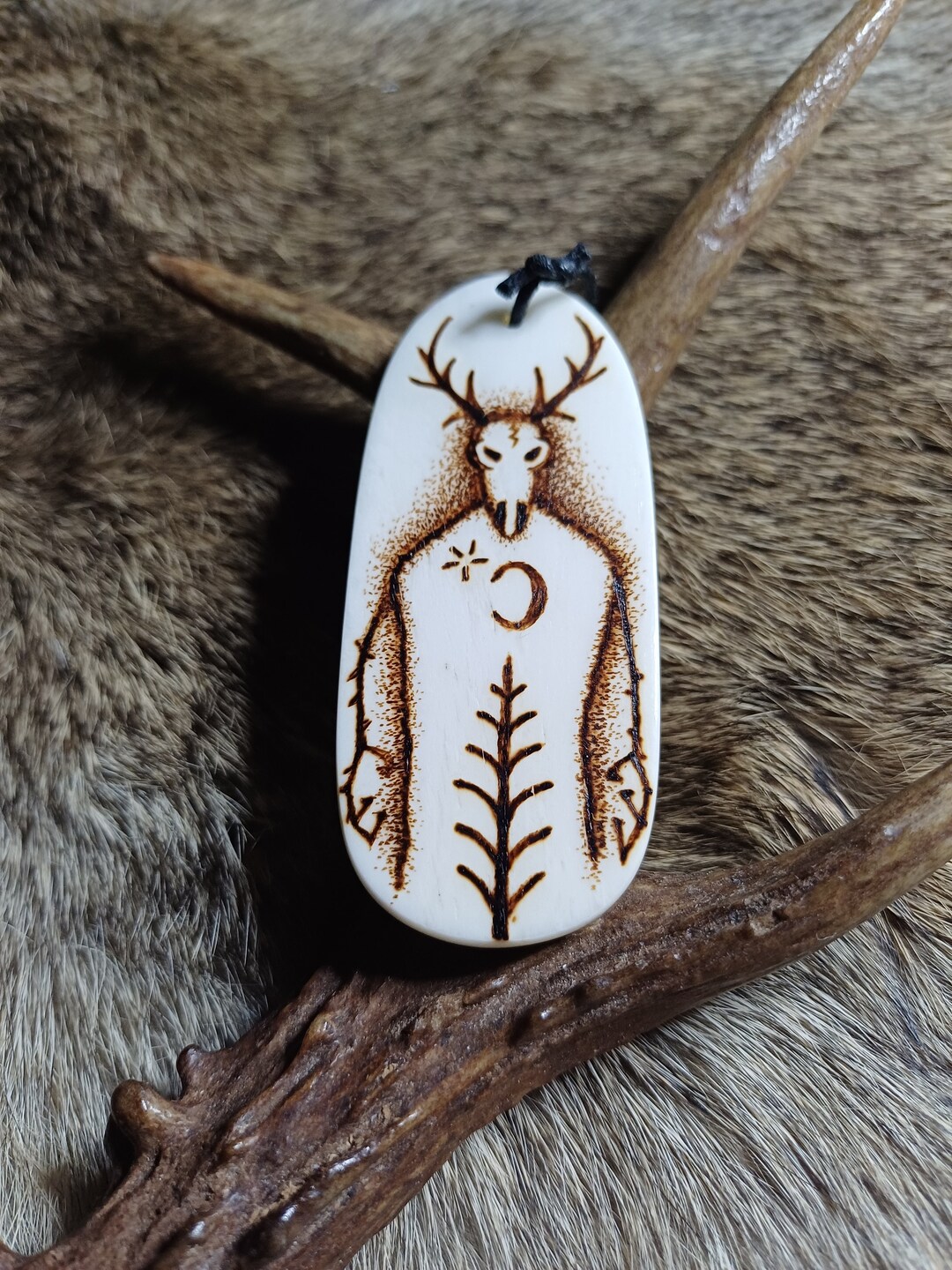 Forest Guardian Spirit Amulet, Bone Pyrography, World Tree Protector ...
