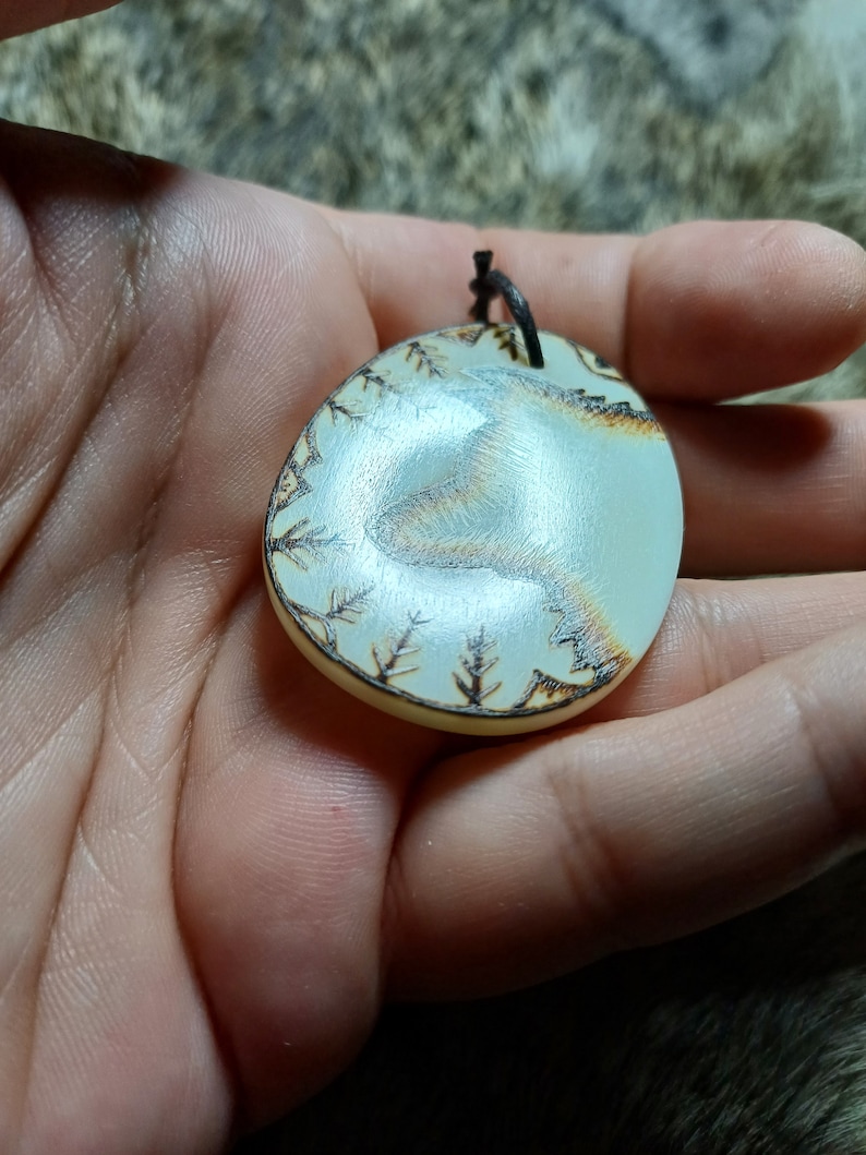 Wolf Spirit Amulet, Bone Pyrography, Primitive Stone Age Cave Painting ...