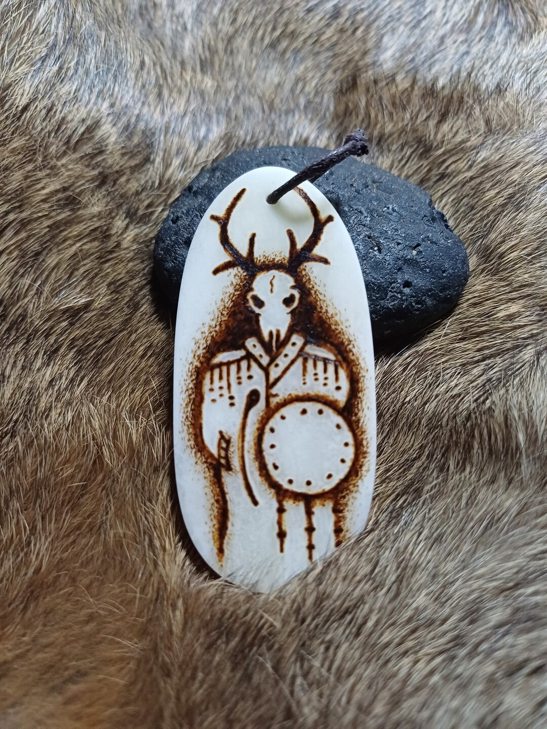 Shaman Ancestor Amulet, Bone Pyrography, Ancient Dark Pagan Heathen Art ...