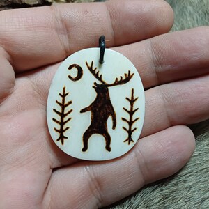 Bear Stag Amulet, Bone Pyrography, Cavebear Antlers Horned Forest God ...