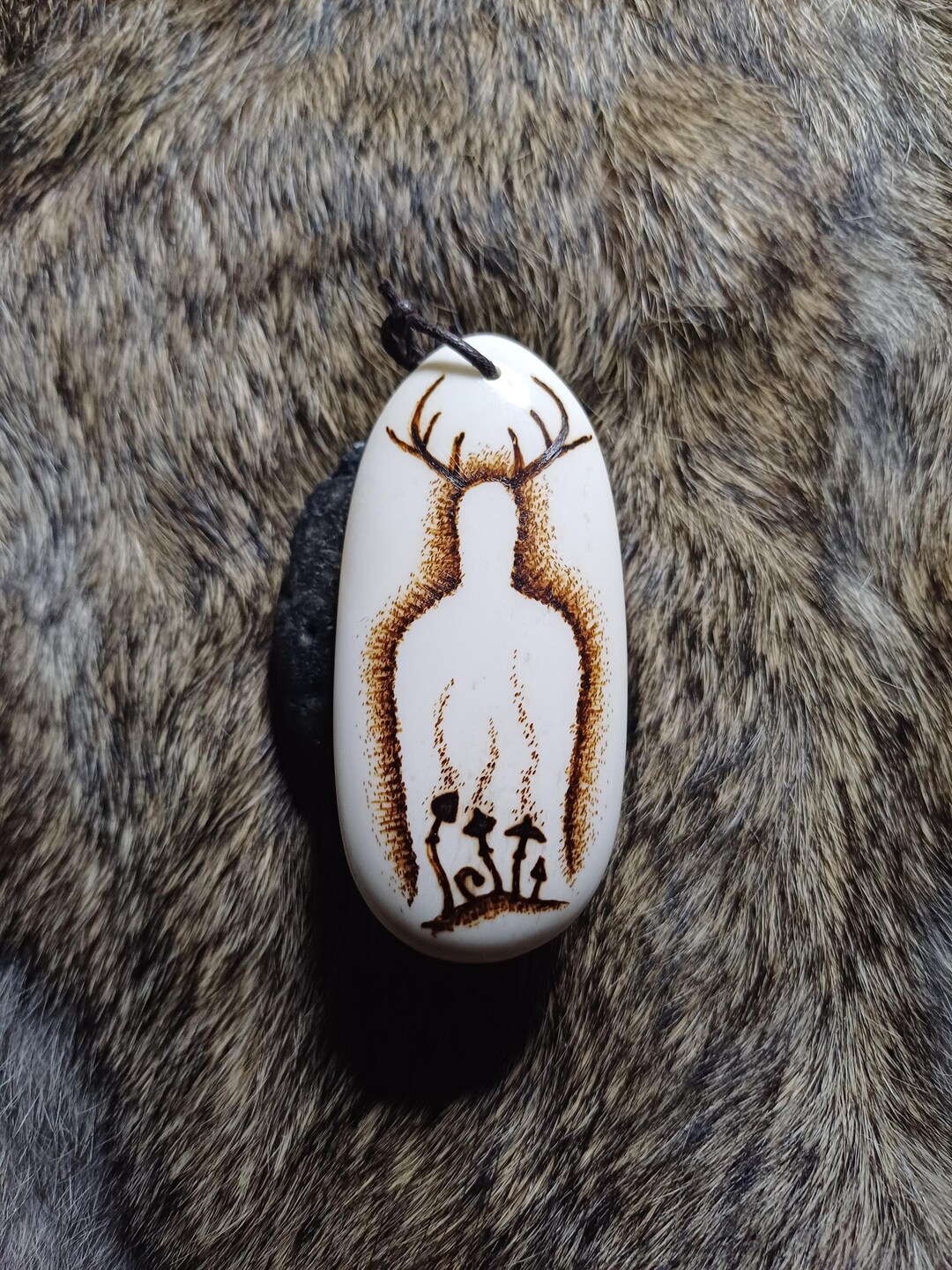 Mushroom Spirit Amulet, Bone Pyrography, Ancient Forest God Ancestor ...