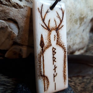 Odin Talisman, Cattle Bone Pyrography Burnt, Primitive Norse Viking ...