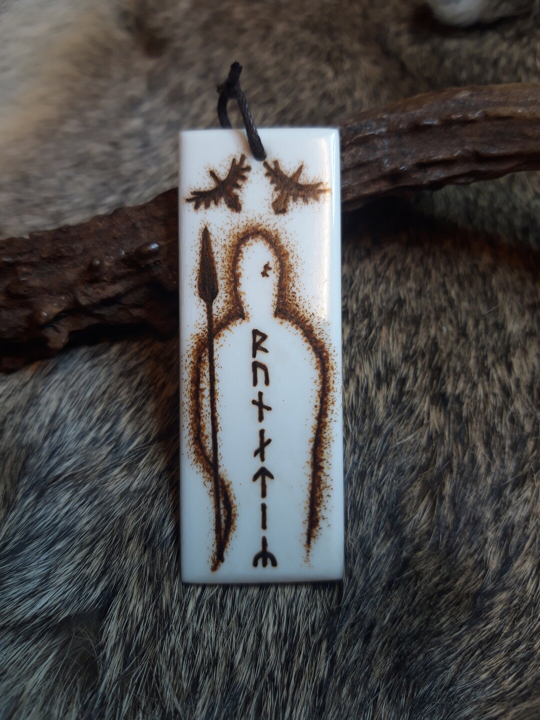 Odin Amulet, Cattle Bone Pyrography, Primitive Cave Painting Primal ...