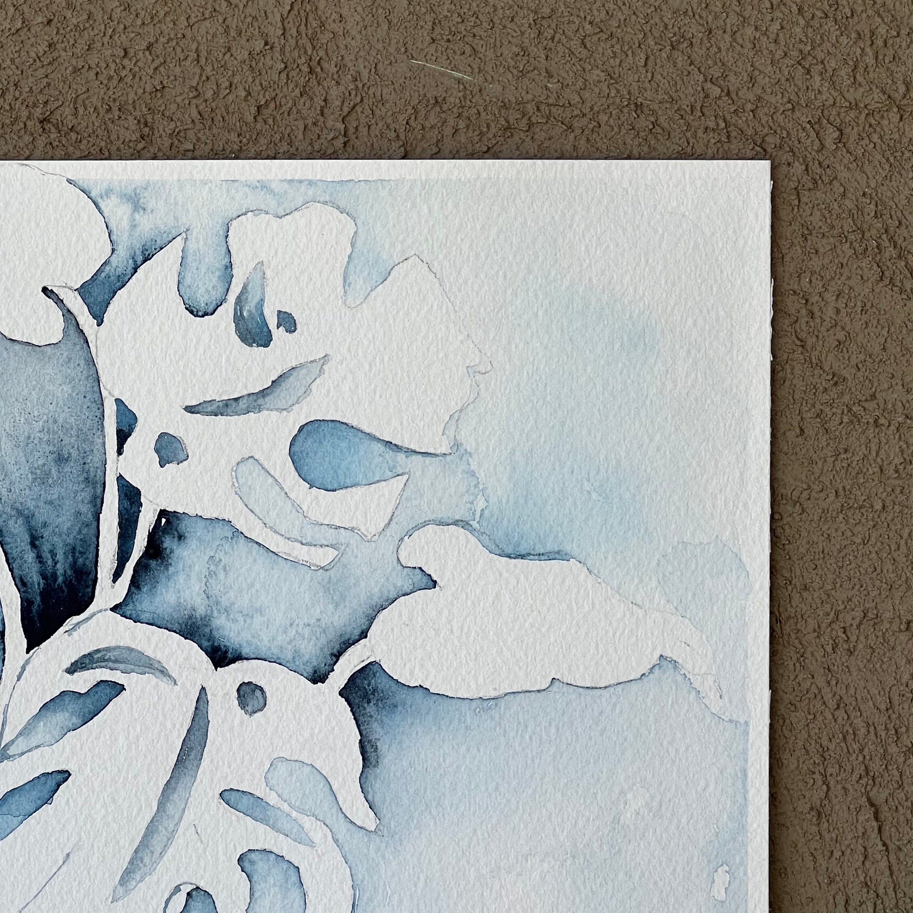 Indigo Blue Monstera Leaves Watercolor, Monstera Leaf Art, Watercolor ...